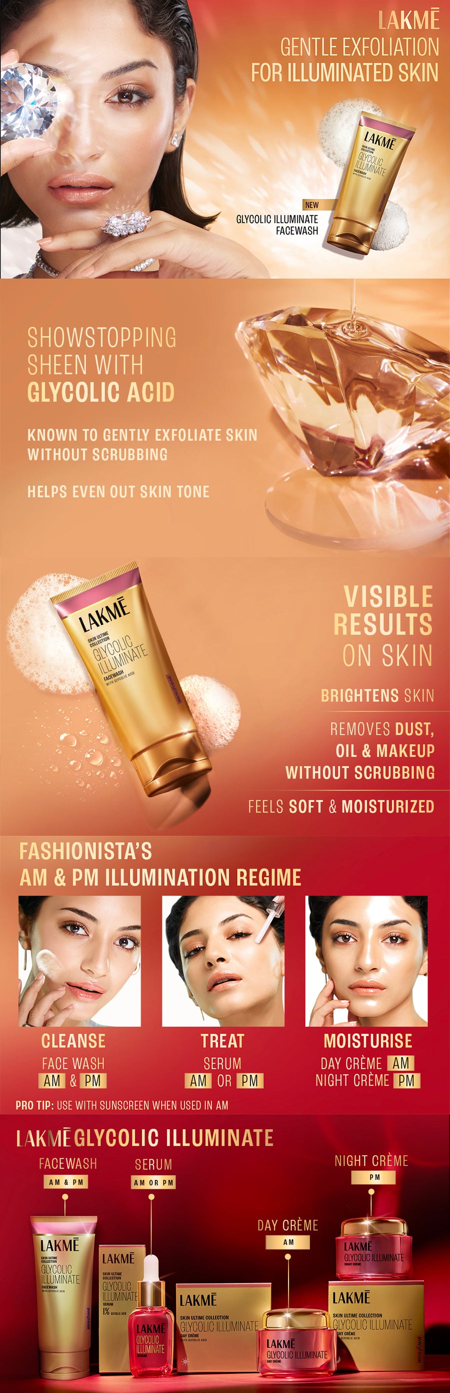 Lakmē Glycolic Illuminate Facewash with Glycolic Acid for Gentle Exfol